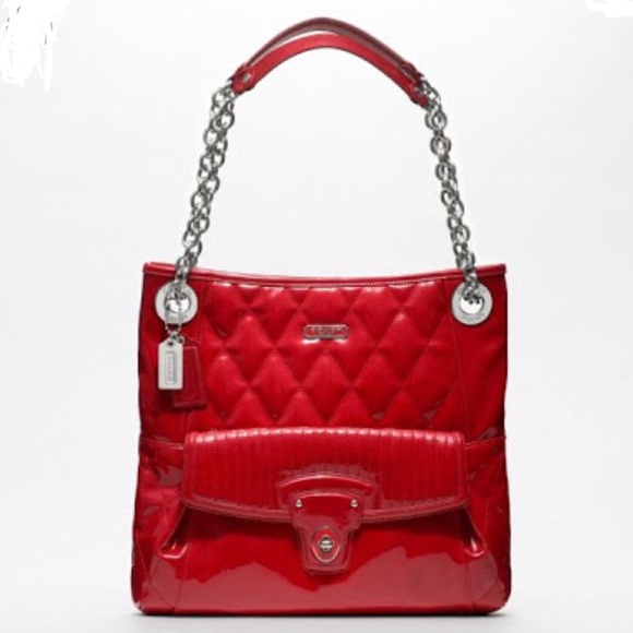 Coach | Bags | Coach Poppy Liquid Gloss Slim Tote Cherry Red | Poshmark